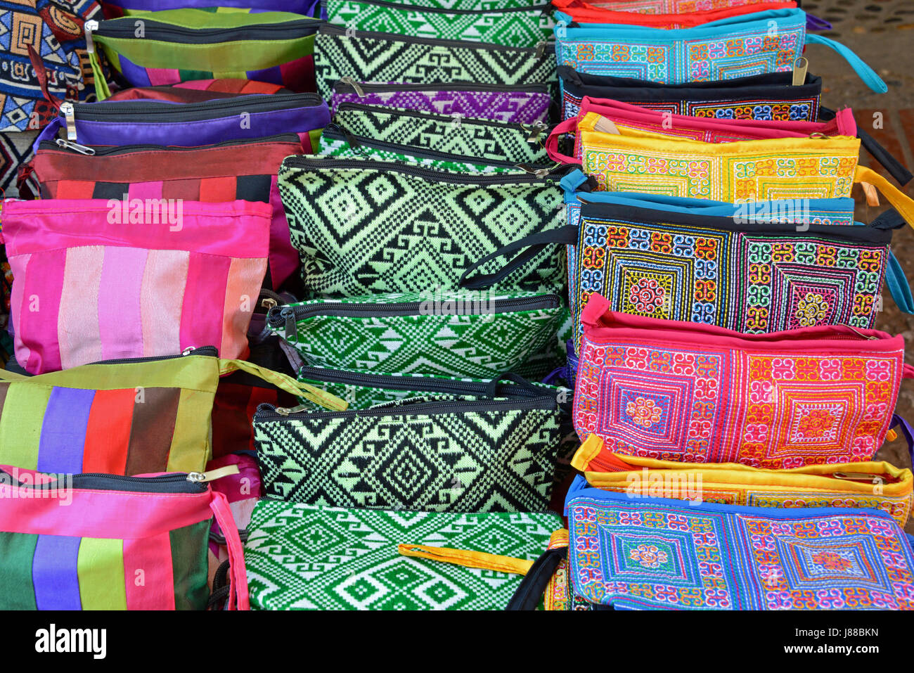 Purses for sale at the Night Market, Luang Prabang, Laos Stock Photo ...