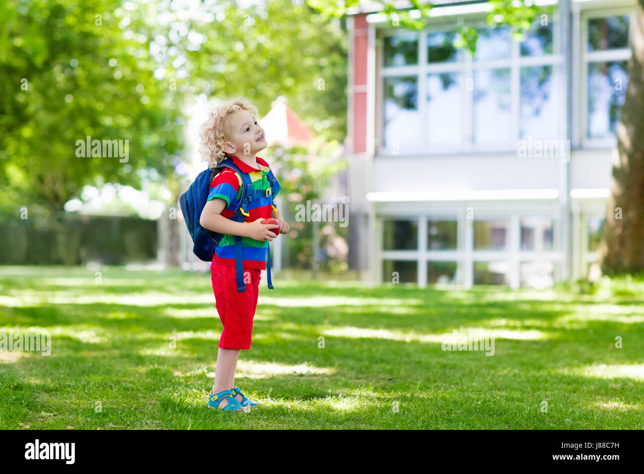 Child going back to school. Start of new school year after summer ...