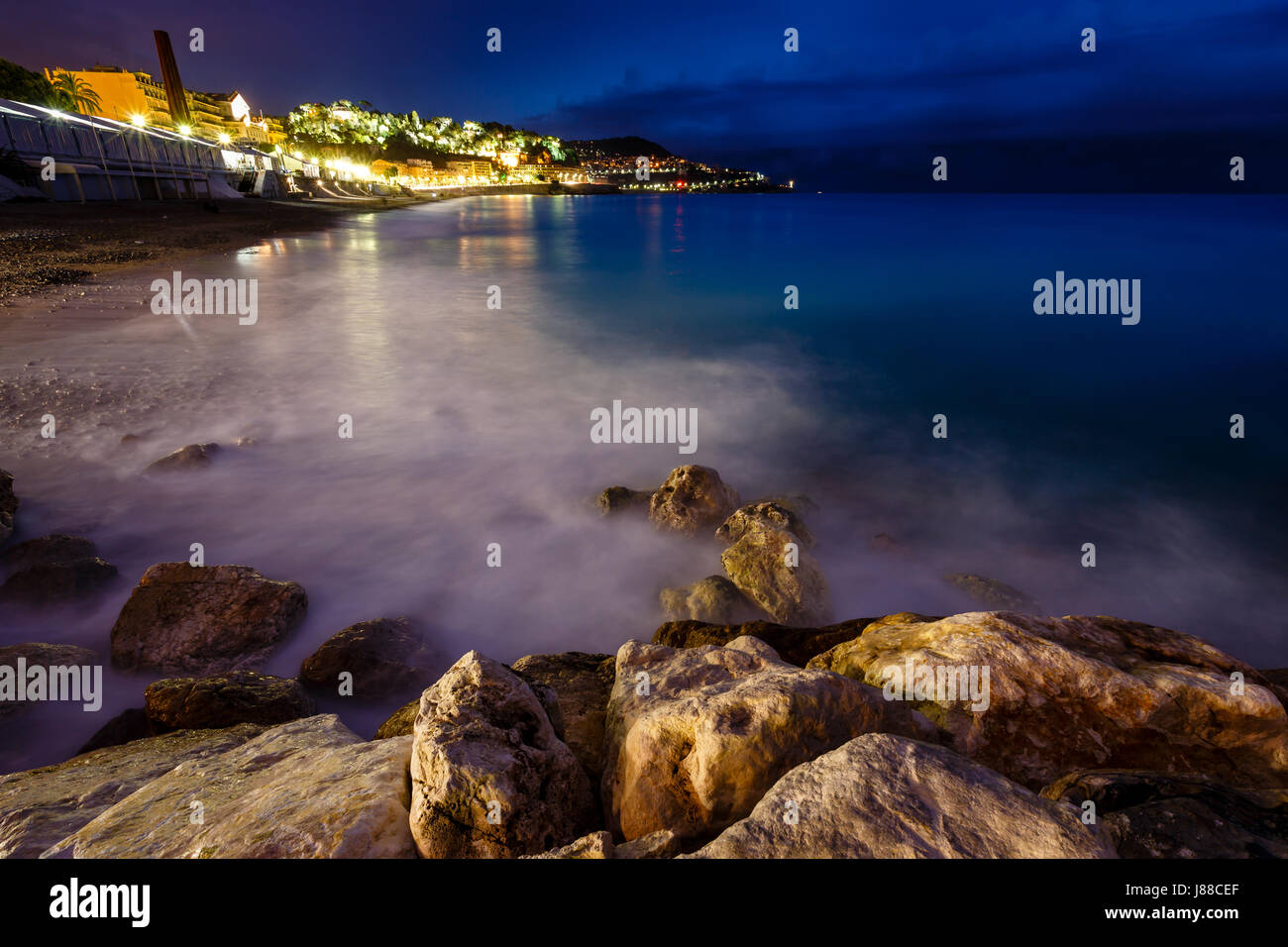 Romantic Cote d'Azure Beach at Night, Nice, French Riviera, France ...