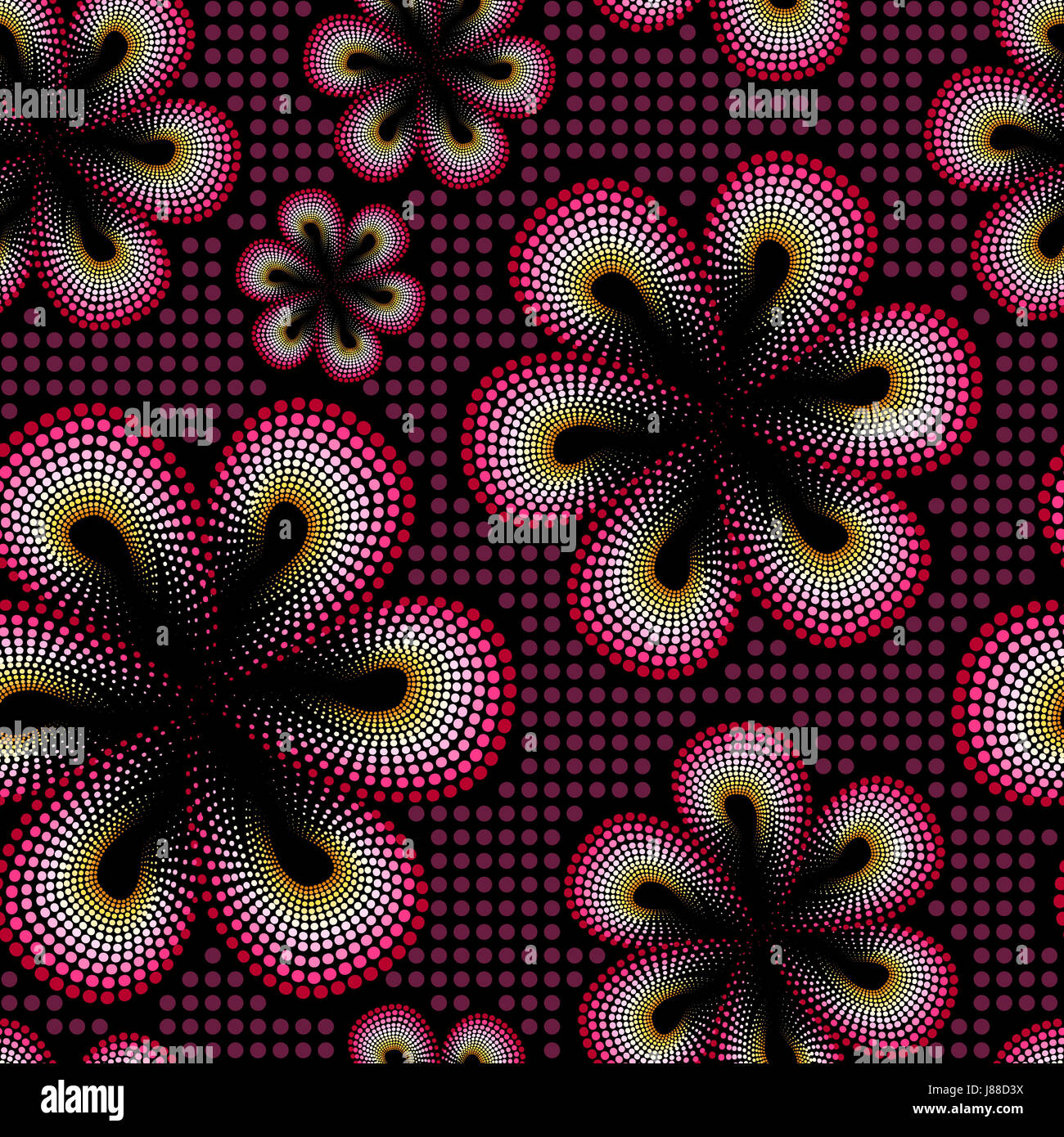 Seamless pattern with red tiare flower. Dots, doted pattern. Monoi ...
