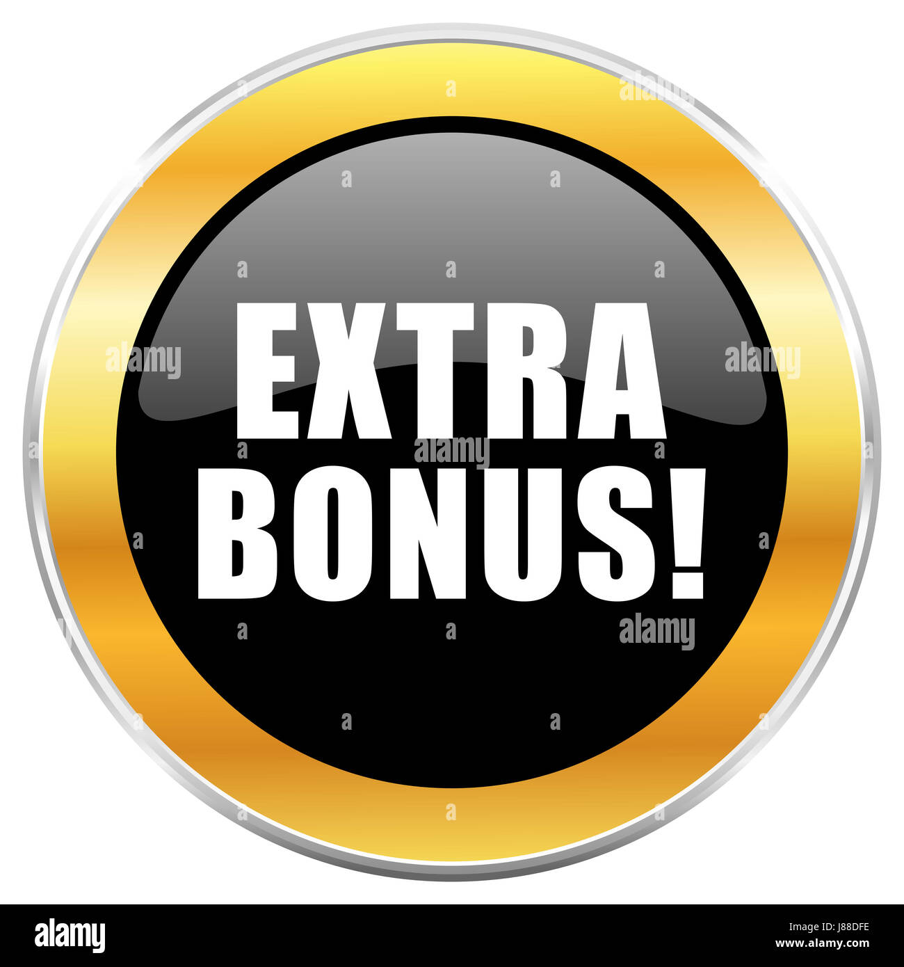 Extra bonus black web icon with golden border isolated on white ...