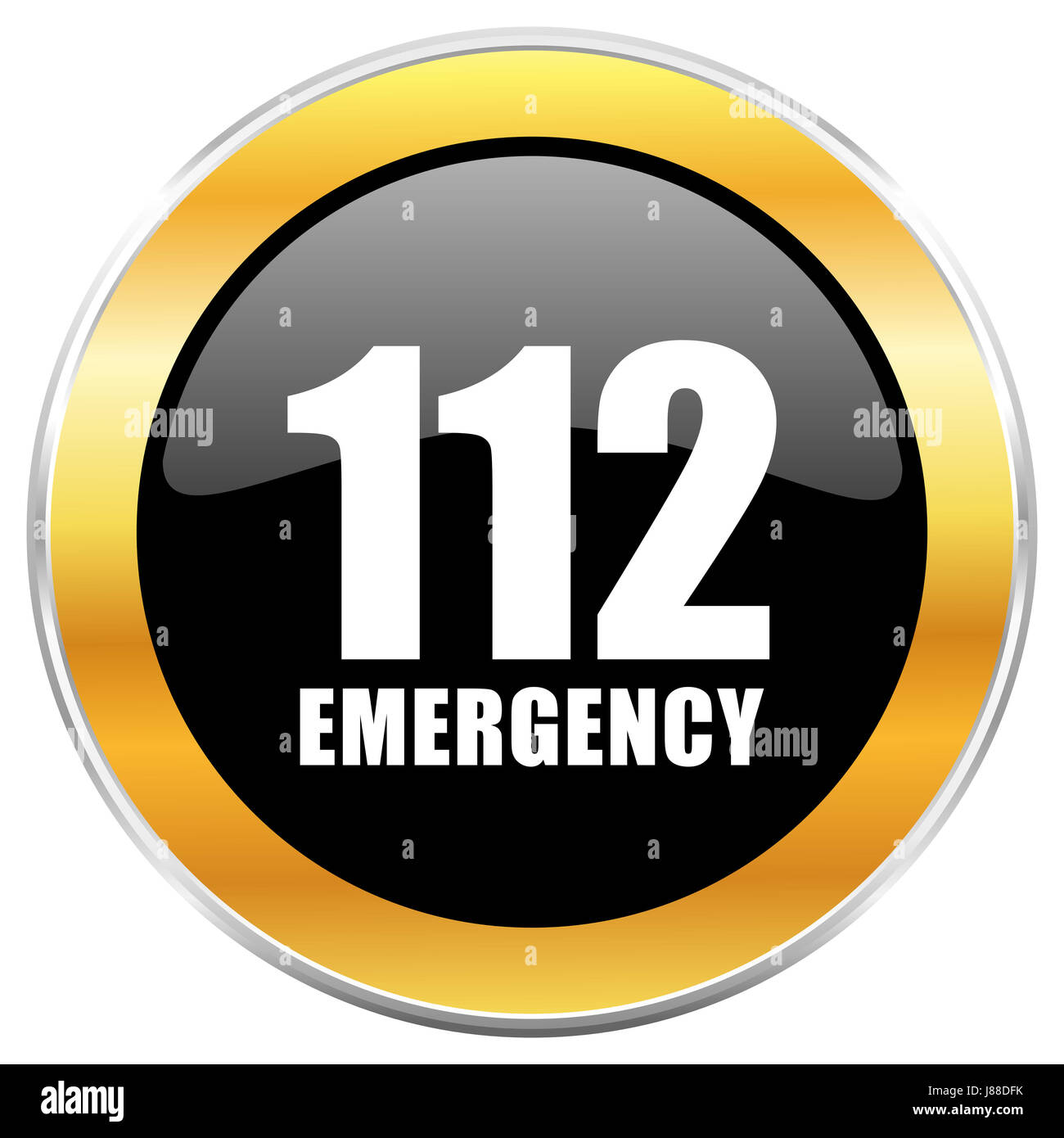 Number emergency 112 black web icon with golden border isolated on ...