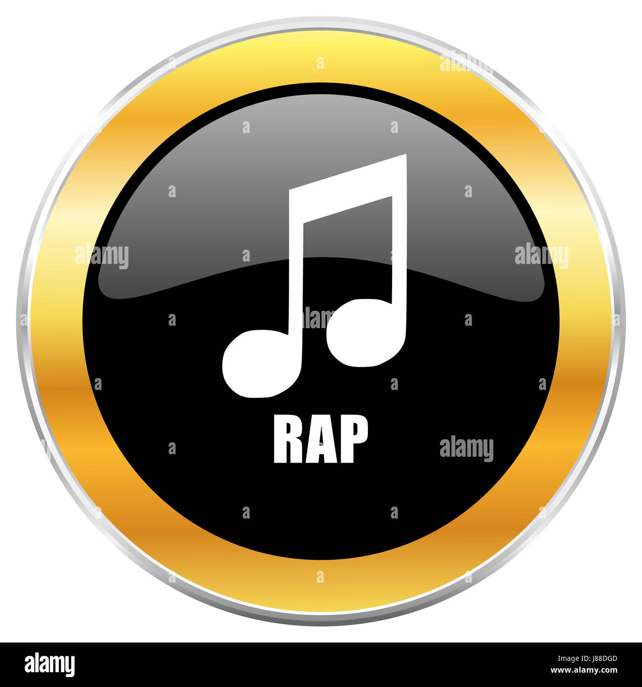 Rap music black web icon with golden border isolated on white ...
