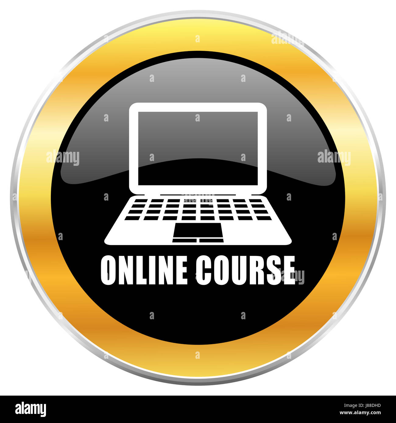 Online course black web icon with golden border isolated on white ...