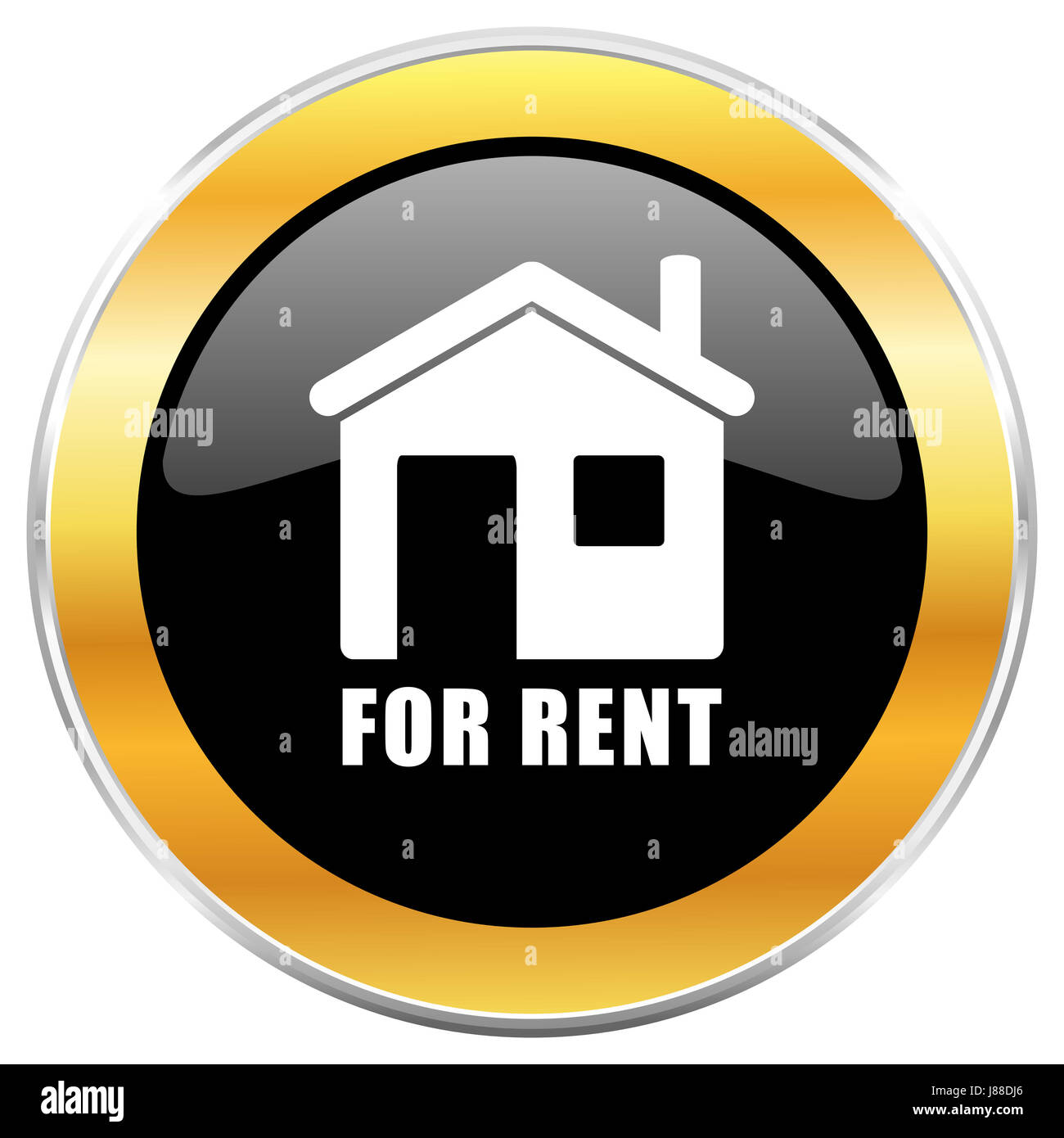 For rent black web icon with golden border isolated on white background ...