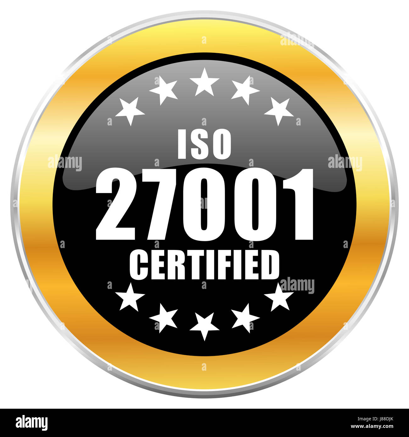 Iso 27001 black web icon with golden border isolated on white ...