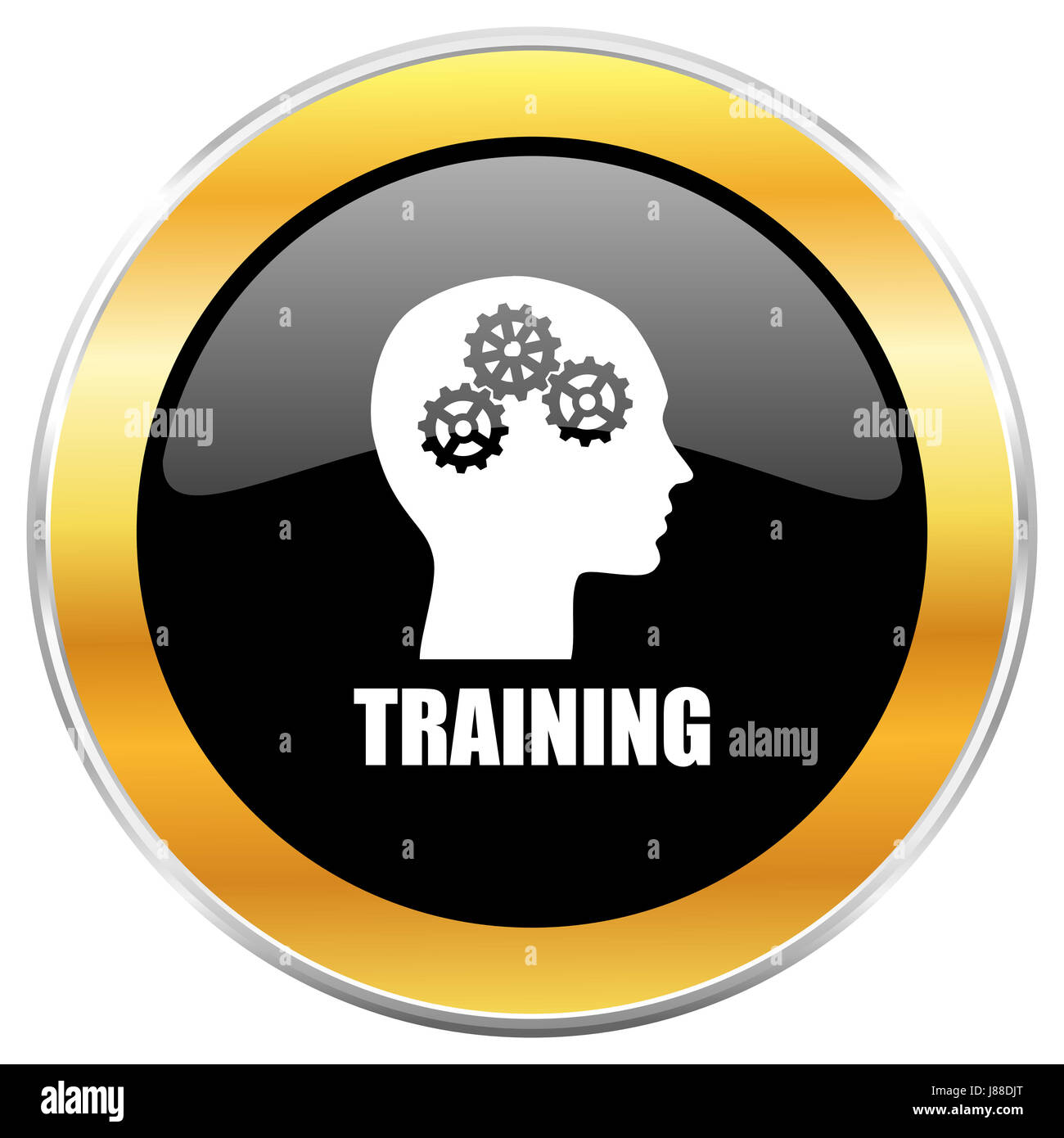 Training black web icon with golden border isolated on white background ...