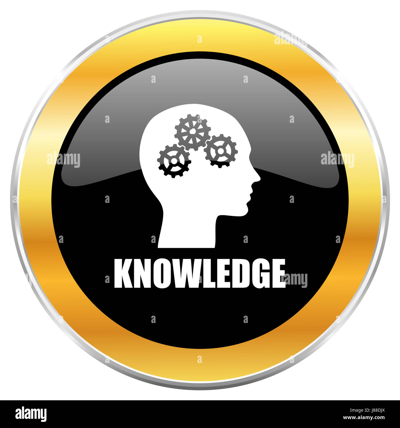 Knowledge black web icon with golden border isolated on white ...