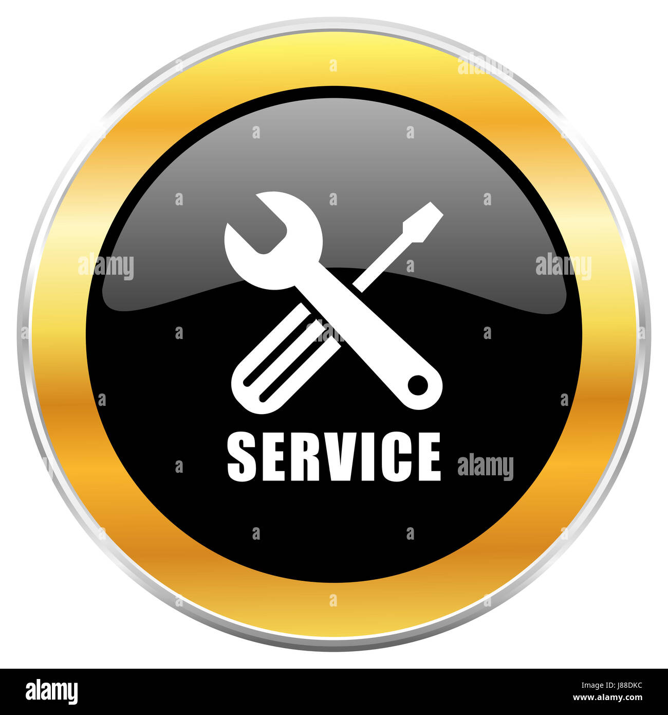 Service black web icon with golden border isolated on white background ...