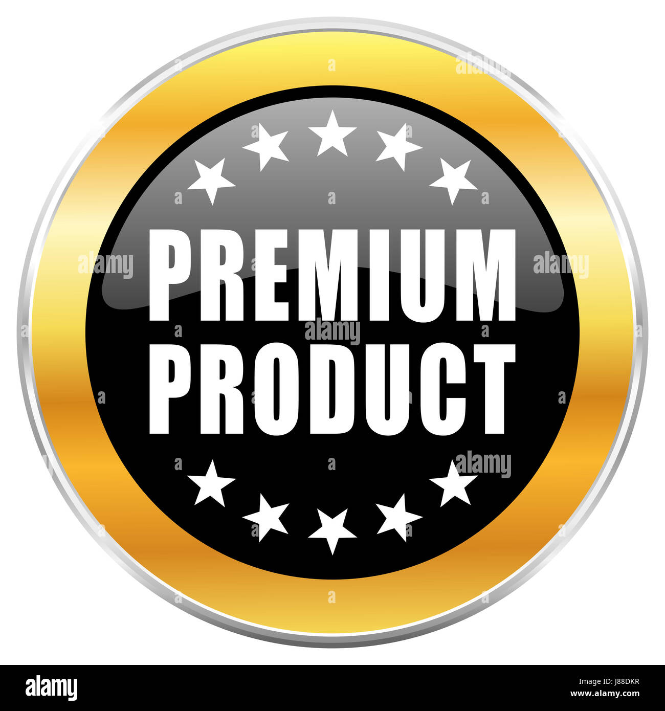 Premium product black web icon with golden border isolated on white ...