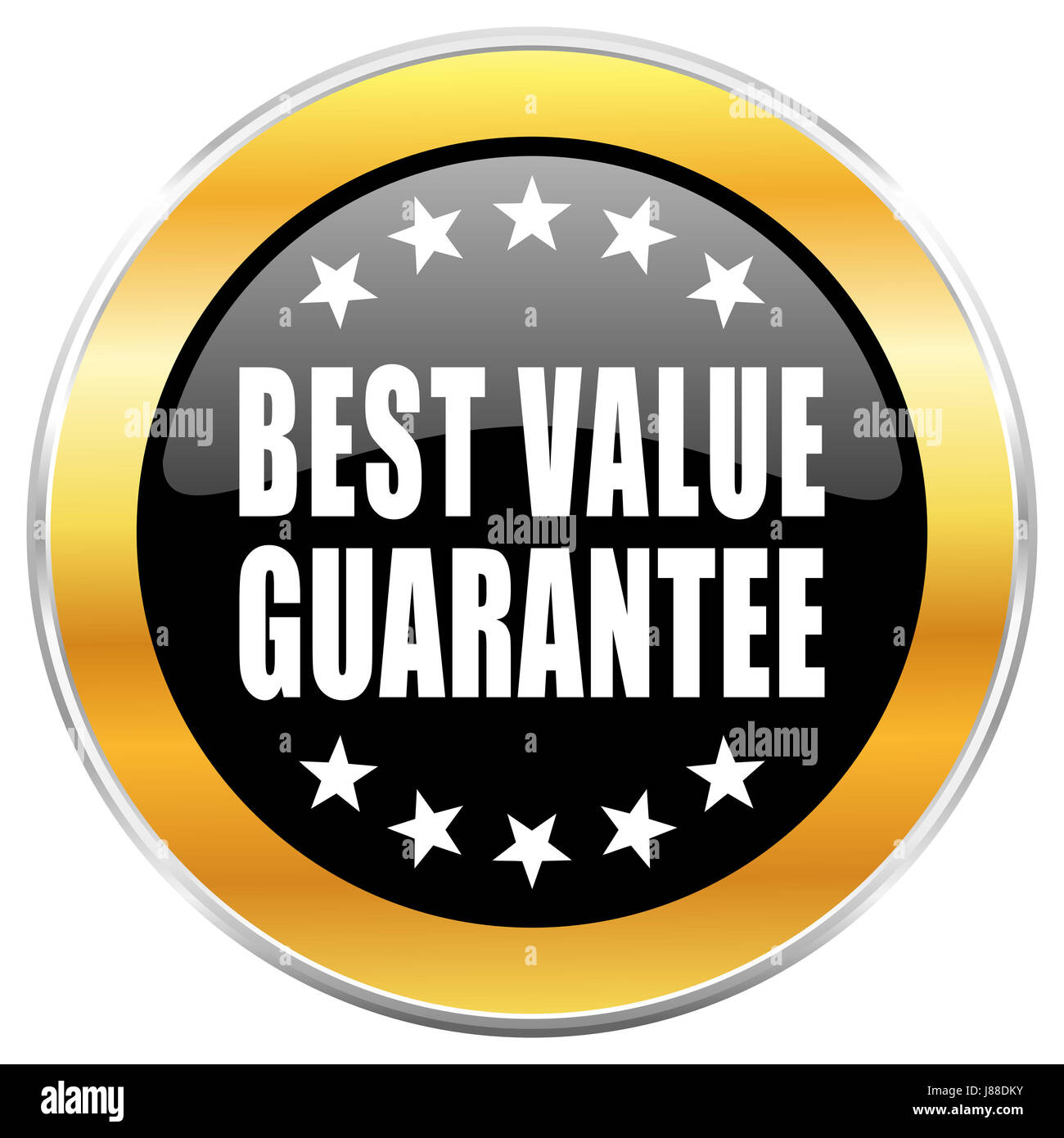 Best value guarantee black web icon with golden border isolated on ...