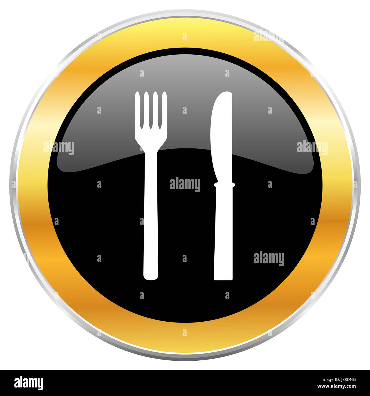 Eat black web icon with golden border isolated on white background ...