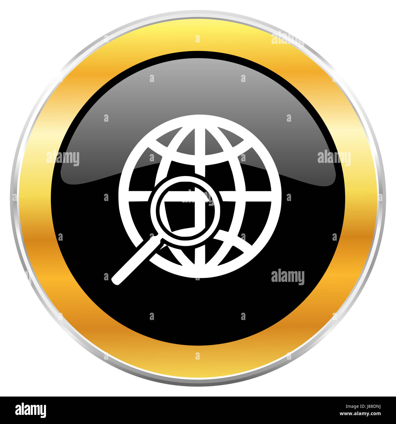 Search black web icon with golden border isolated on white background ...