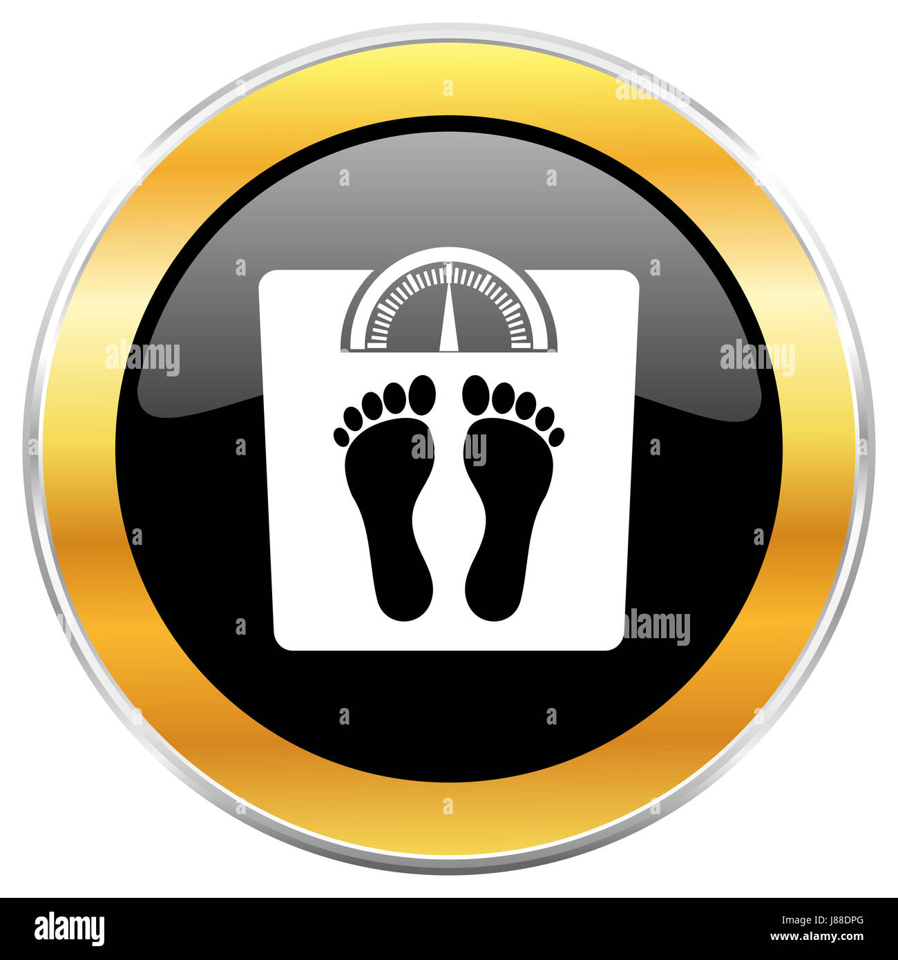 Weight black web icon with golden border isolated on white background ...