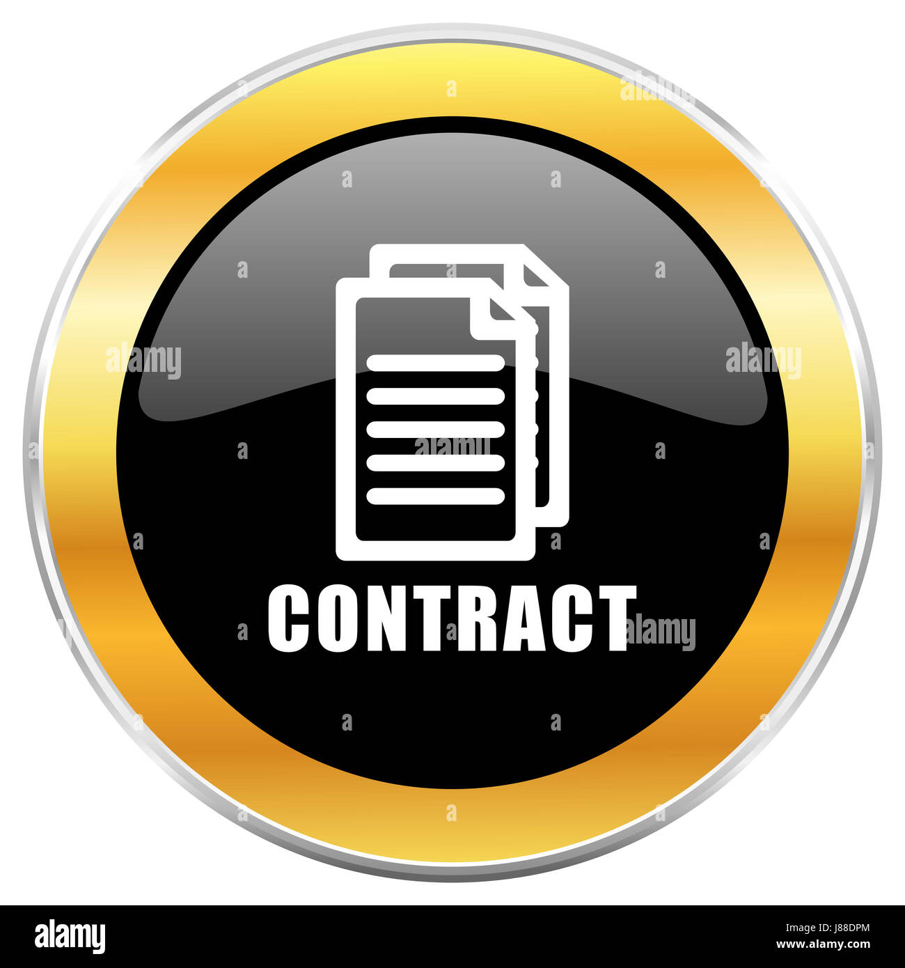 Contract black web icon with golden border isolated on white background ...