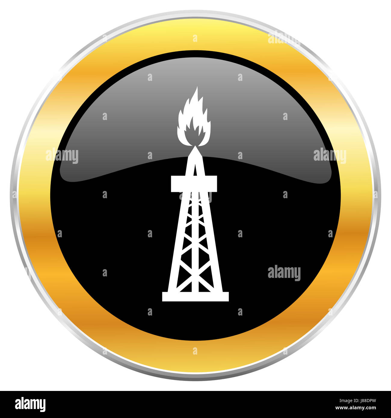 Gas black web icon with golden border isolated on white background ...