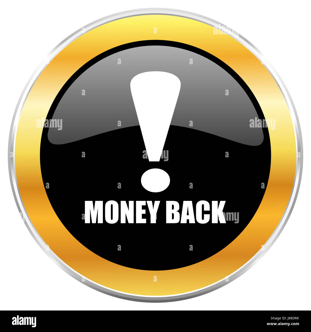 Money back black web icon with golden border isolated on white ...