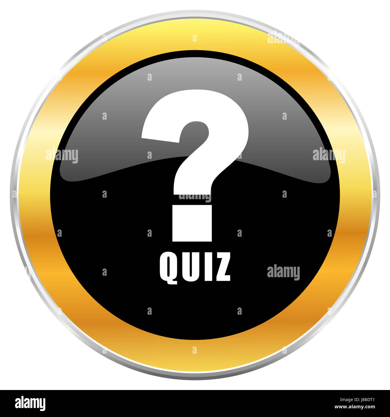 Quiz black web icon with golden border isolated on white background ...