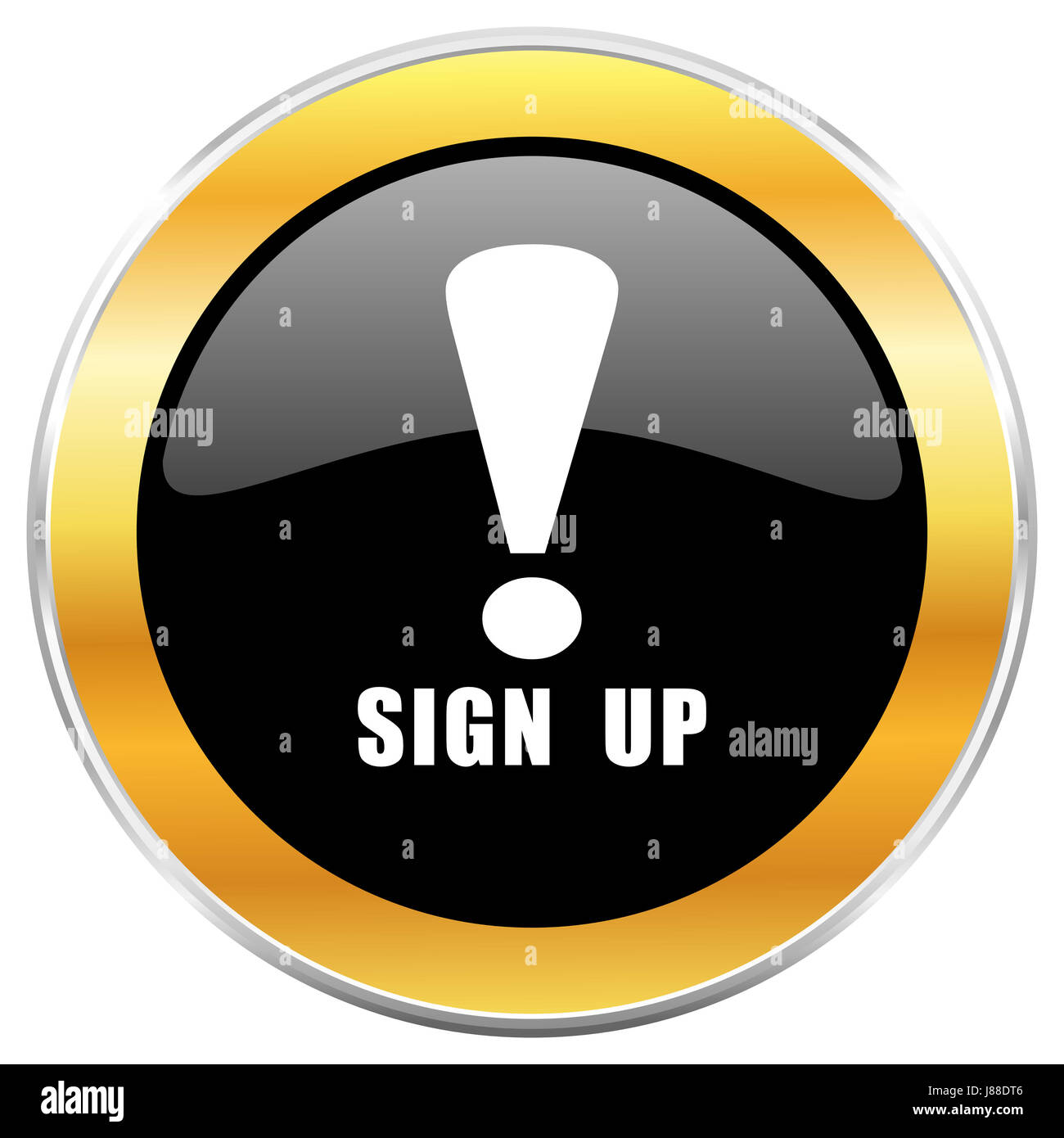 Sign up black web icon with golden border isolated on white background ...