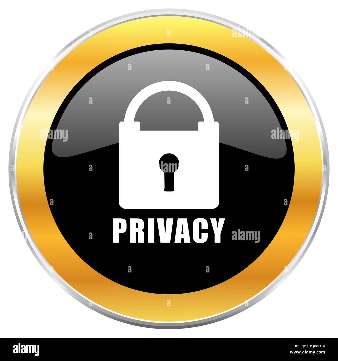 Privacy black web icon with golden border isolated on white background ...