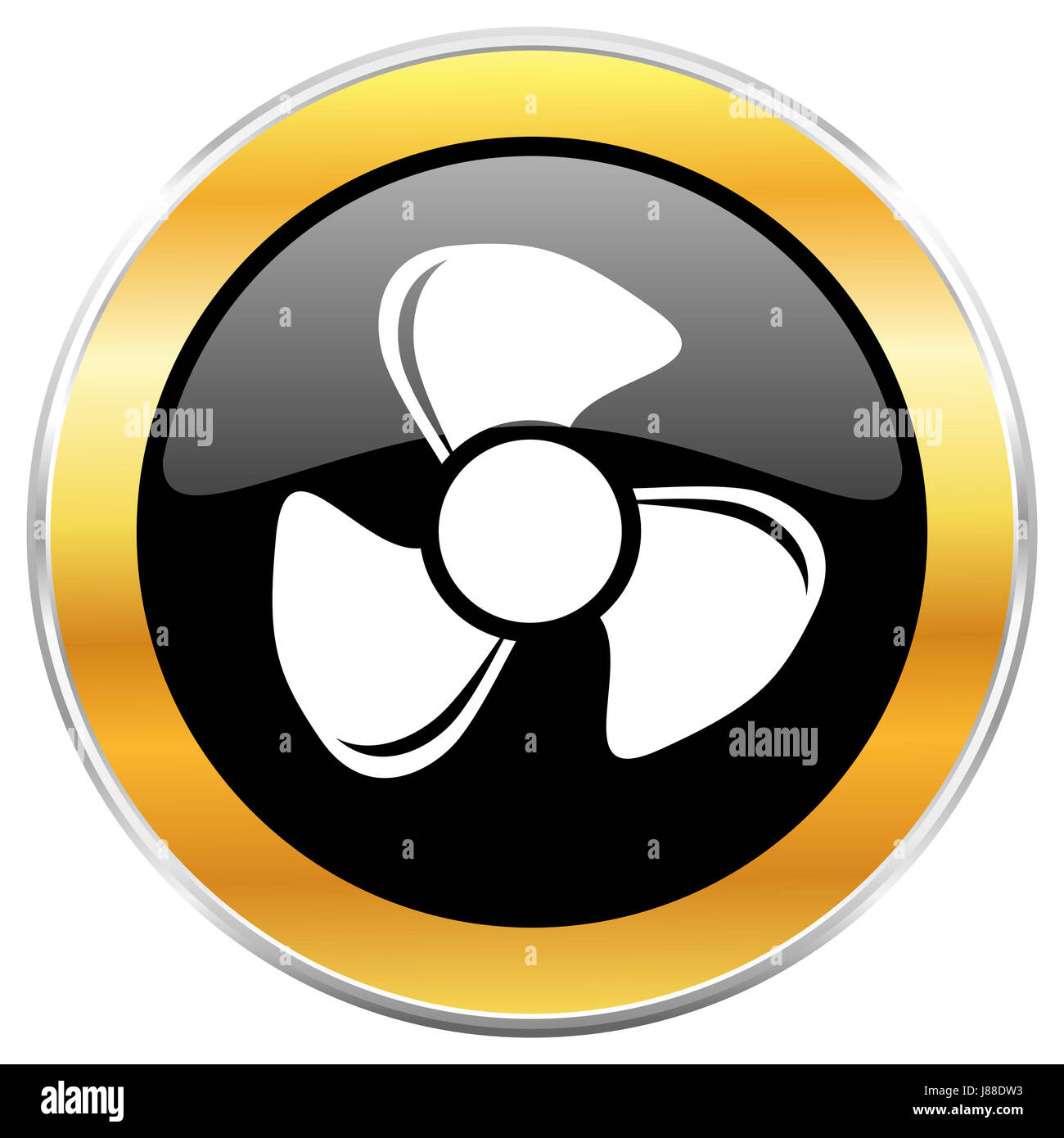 Fan black web icon with golden border isolated on white background ...