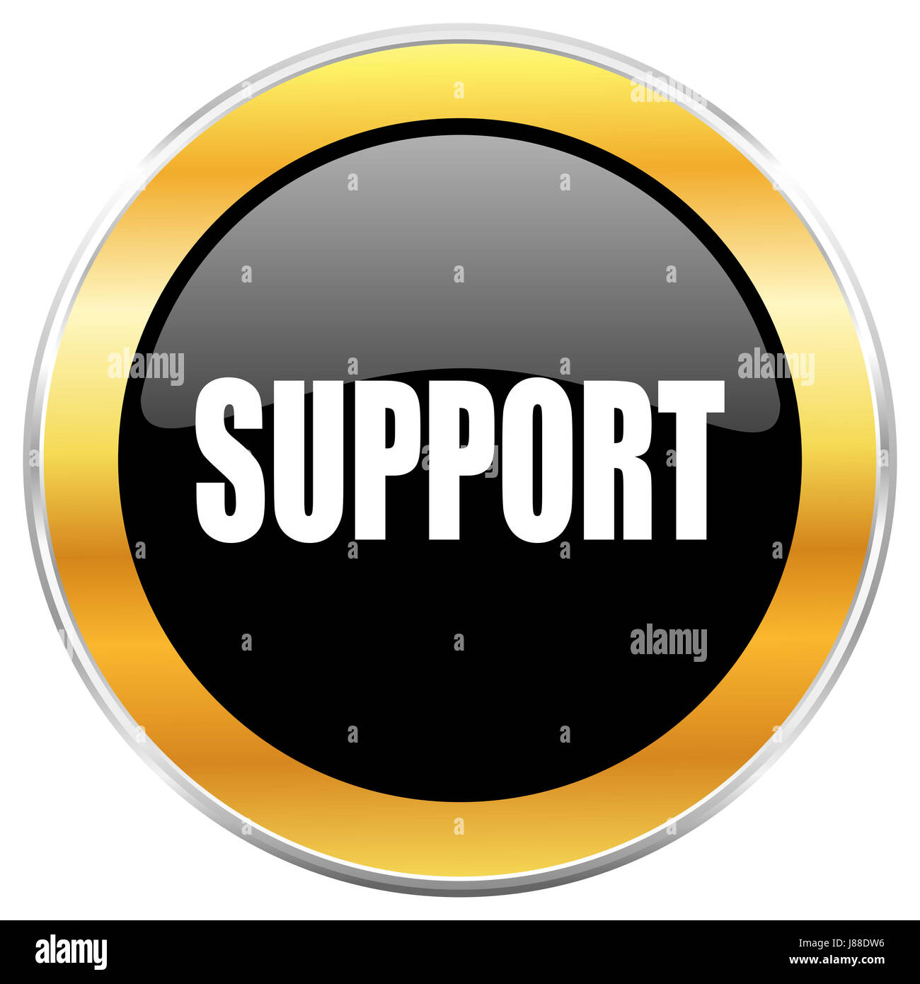Support black web icon with golden border isolated on white background ...
