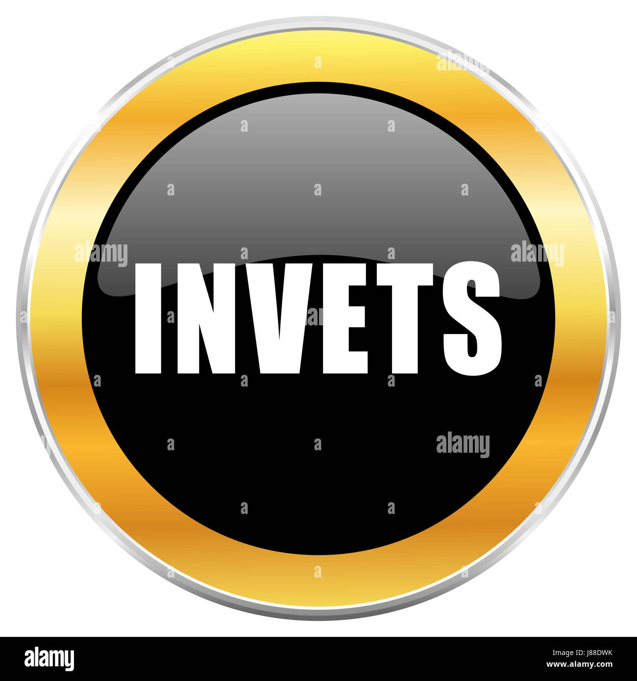 Invest black web icon with golden border isolated on white background ...