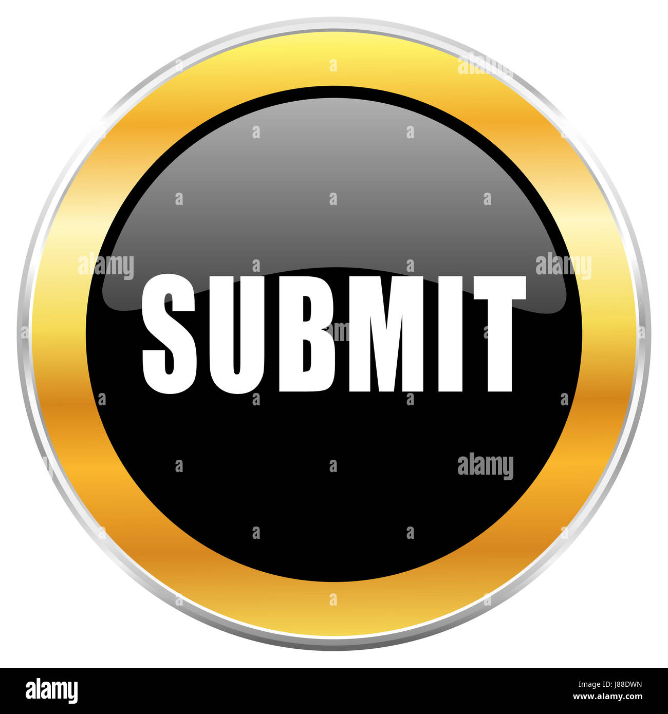 Submit black web icon with golden border isolated on white background ...