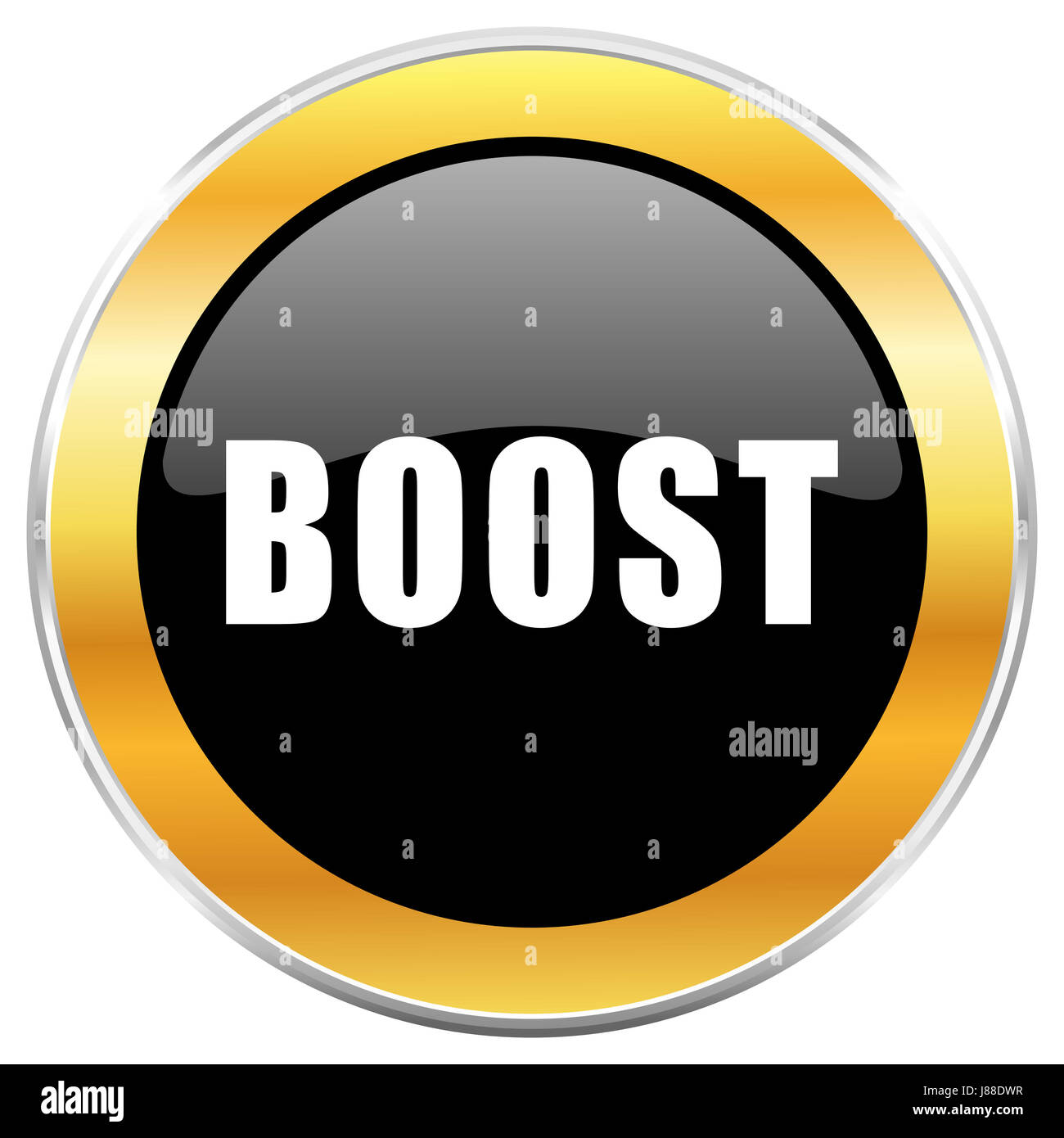 Boost black web icon with golden border isolated on white background ...