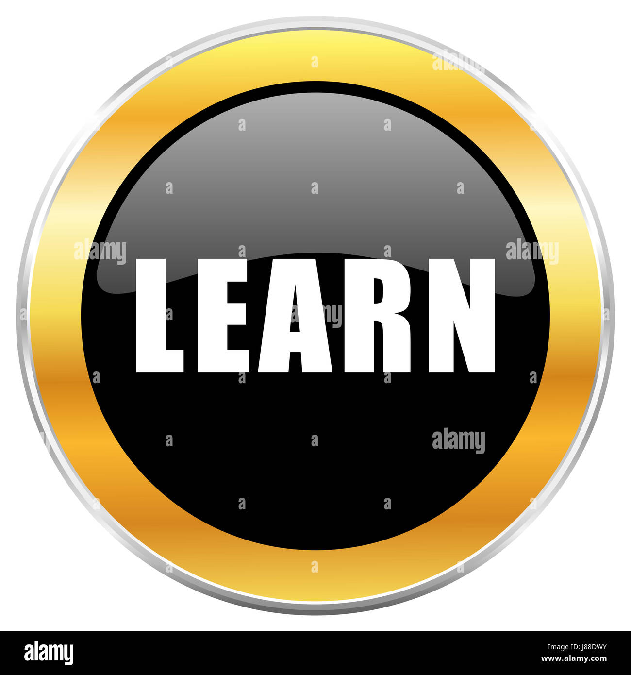 Learn black web icon with golden border isolated on white background ...