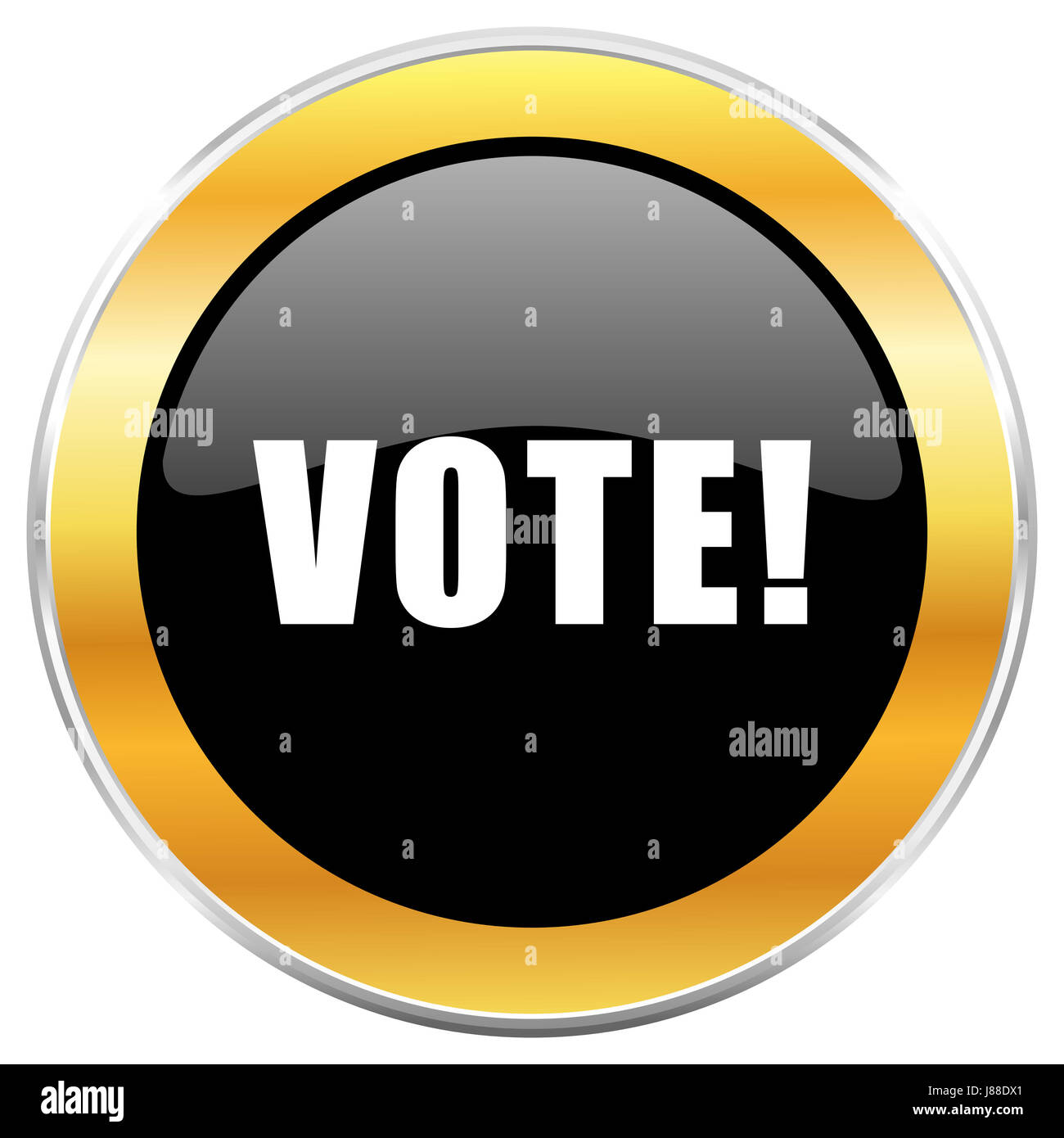 Vote black web icon with golden border isolated on white background ...