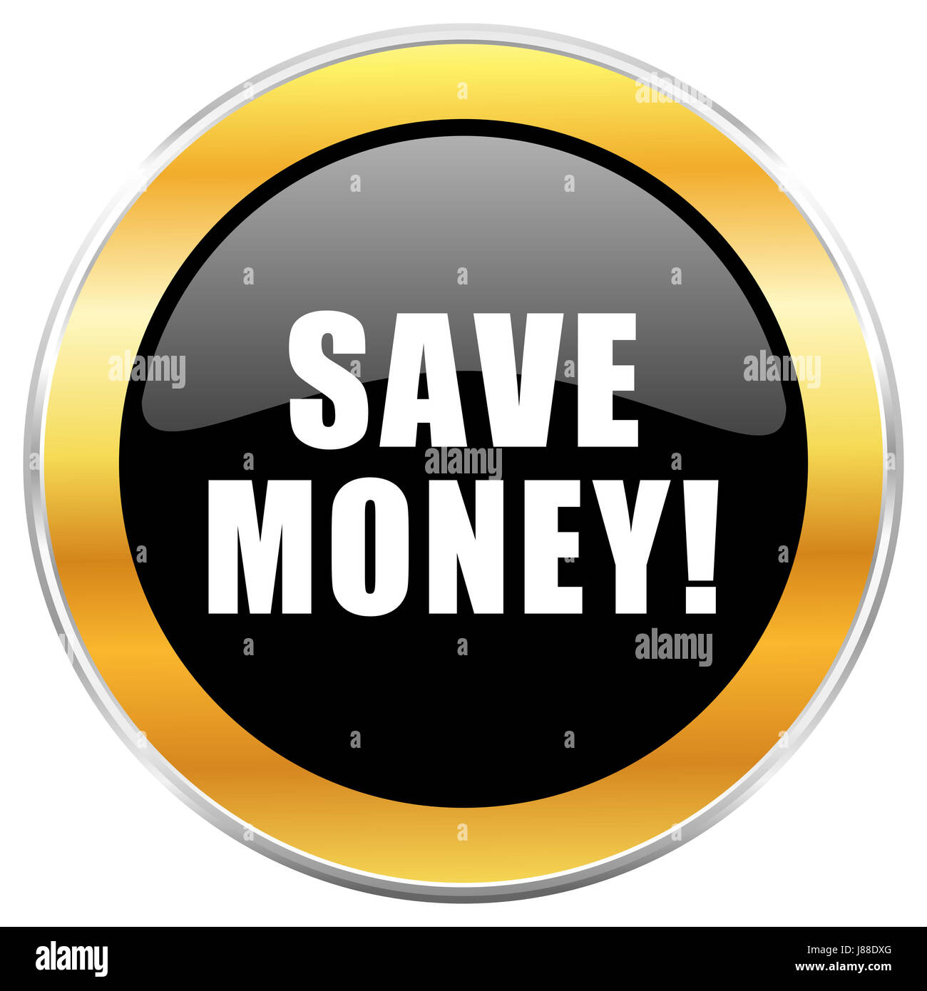 Save money black web icon with golden border isolated on white ...