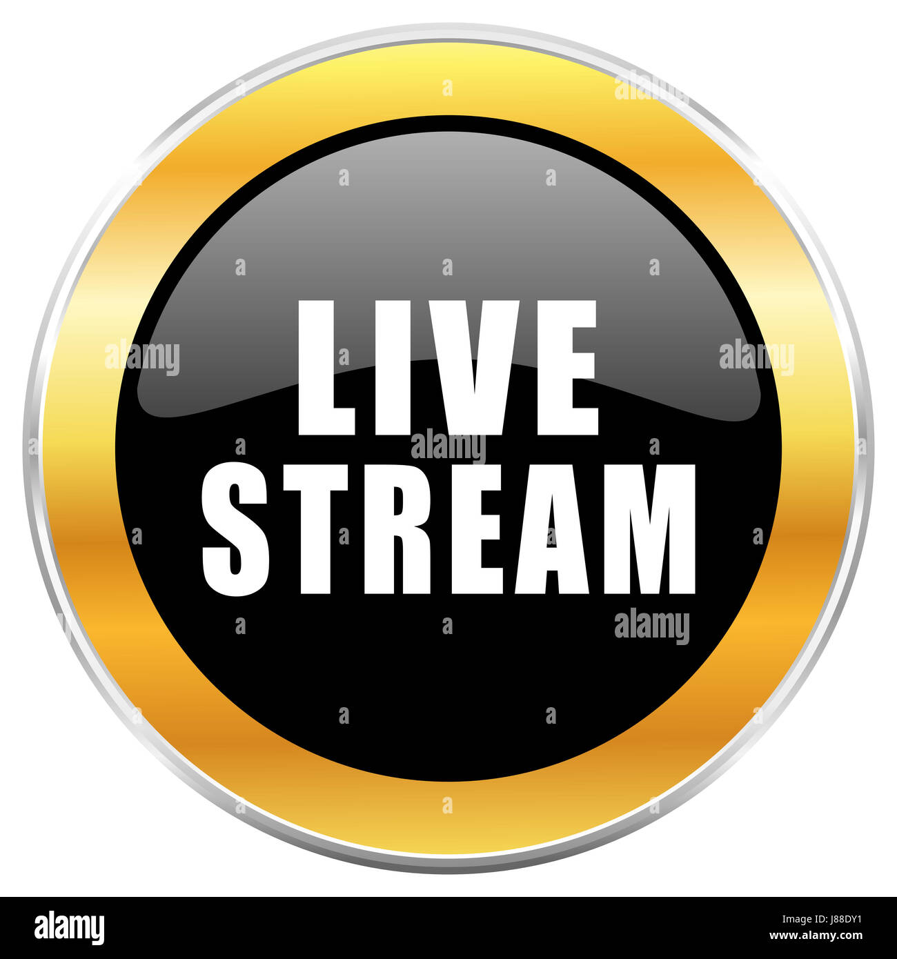 Live stream black web icon with golden border isolated on white ...