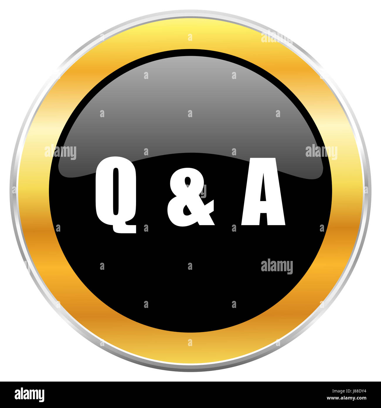 Question answer black web icon with golden border isolated on white ...