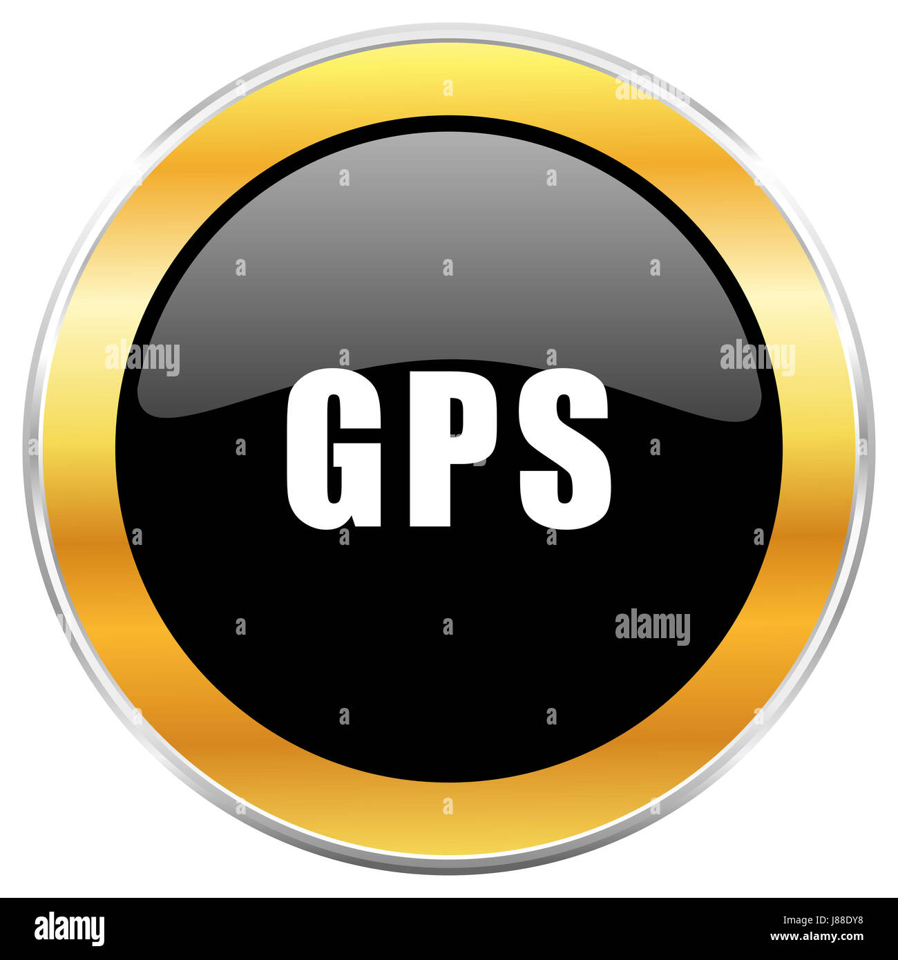 Gps black web icon with golden border isolated on white background ...