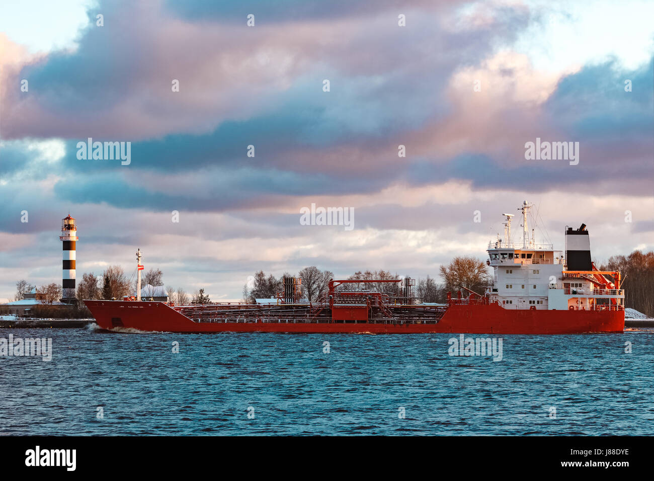 Red cargo oil tanker moving to Baltic sea Stock Photo - Alamy