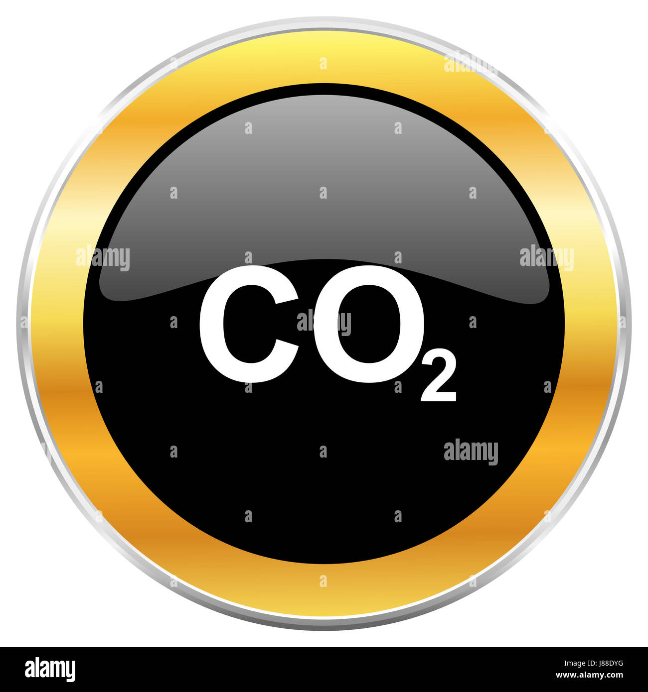 Carbon dioxide black web icon with golden border isolated on white ...