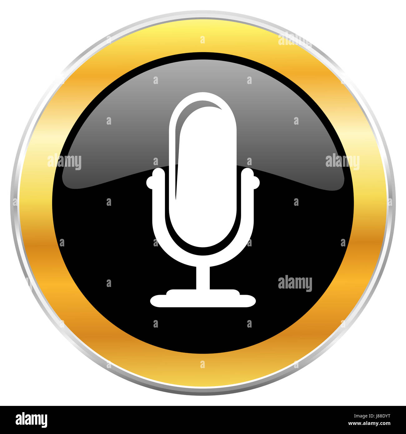 Microphone black web icon with golden border isolated on white ...