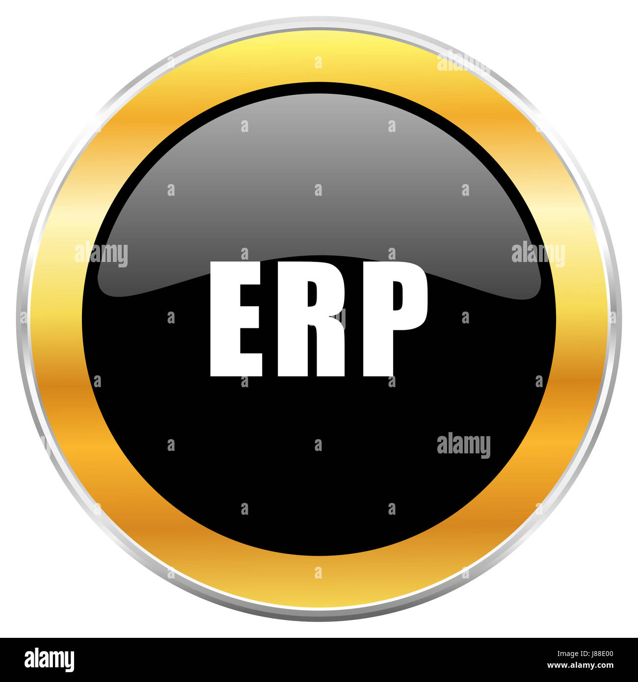 Erp black web icon with golden border isolated on white background ...