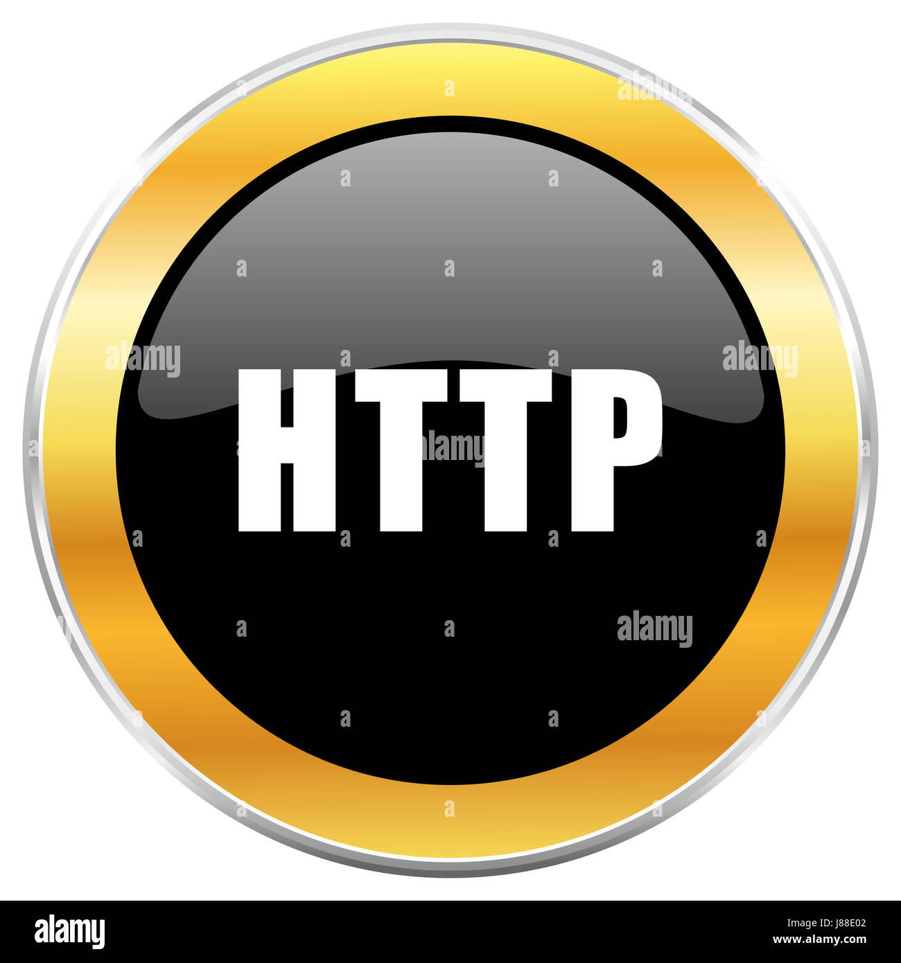Http black web icon with golden border isolated on white background ...