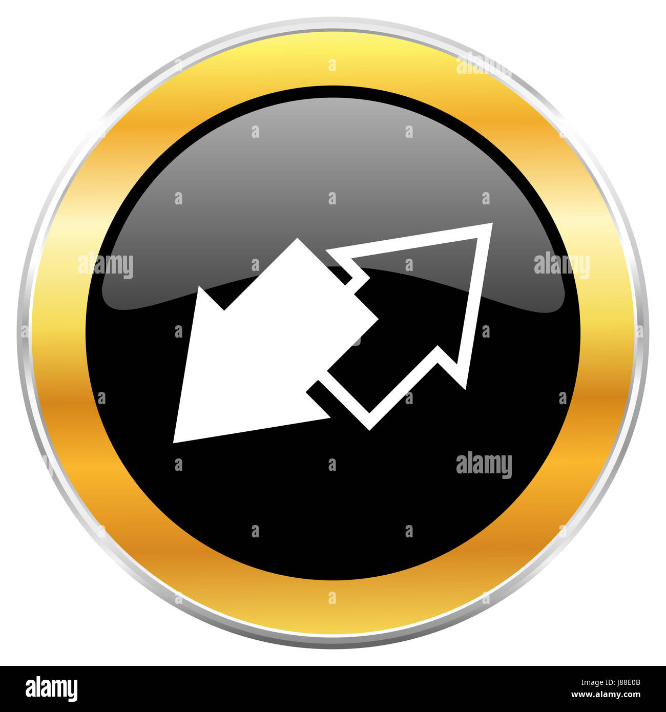 Exchange black web icon with golden border isolated on white background ...