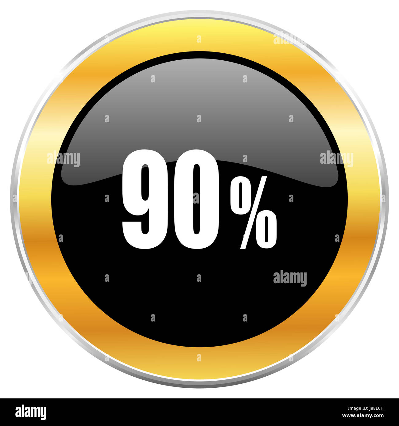 90 percent black web icon with golden border isolated on white ...
