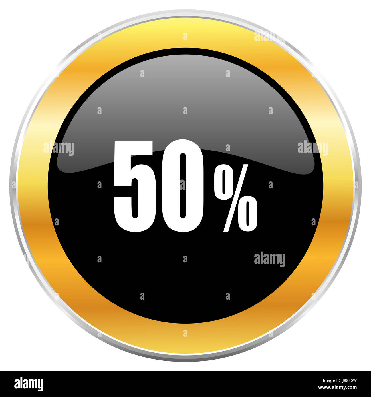 50 percent black web icon with golden border isolated on white ...
