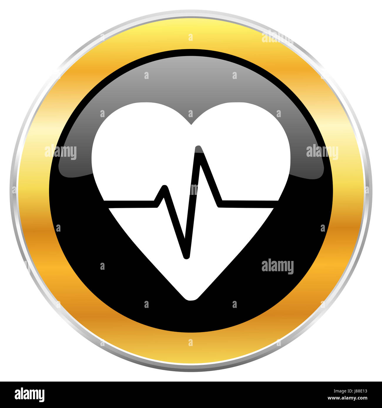 Pulse black web icon with golden border isolated on white background ...