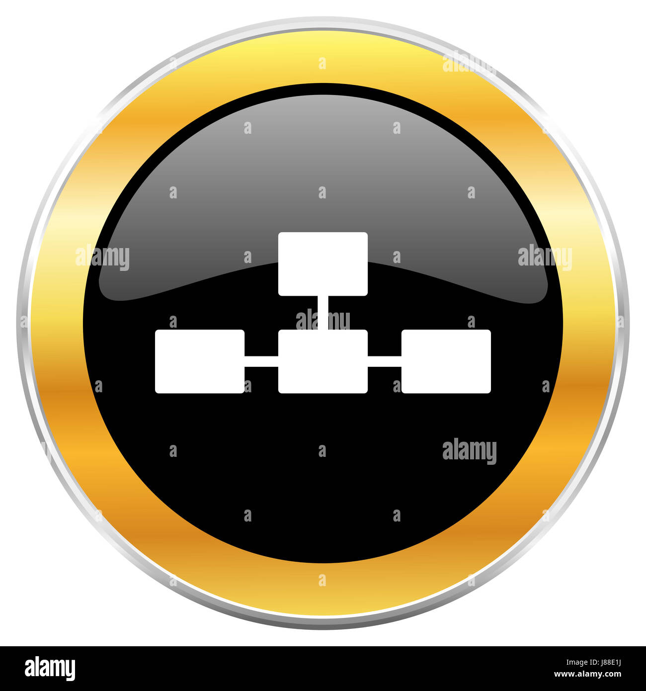 Database black web icon with golden border isolated on white background ...