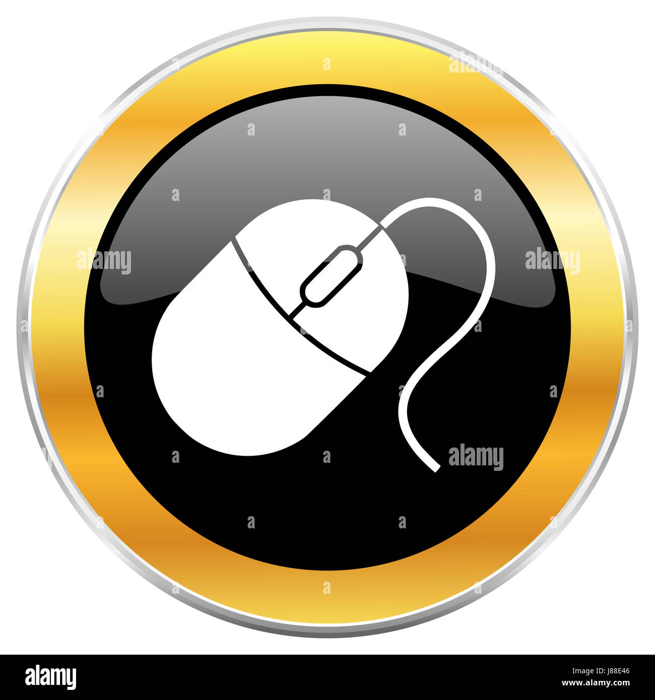 Mouse black web icon with golden border isolated on white background ...