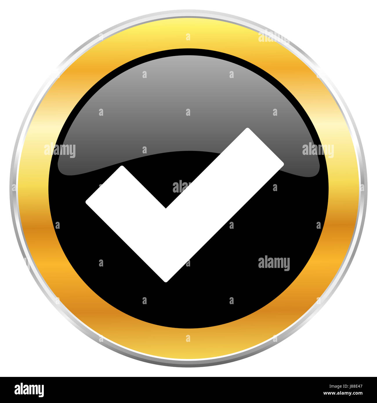 Accept black web icon with golden border isolated on white background ...