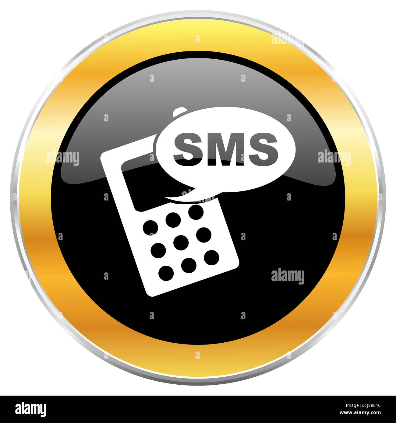 Sms black web icon with golden border isolated on white background ...