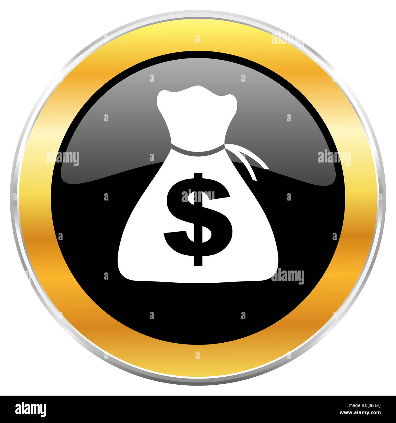 Money black web icon with golden border isolated on white background ...