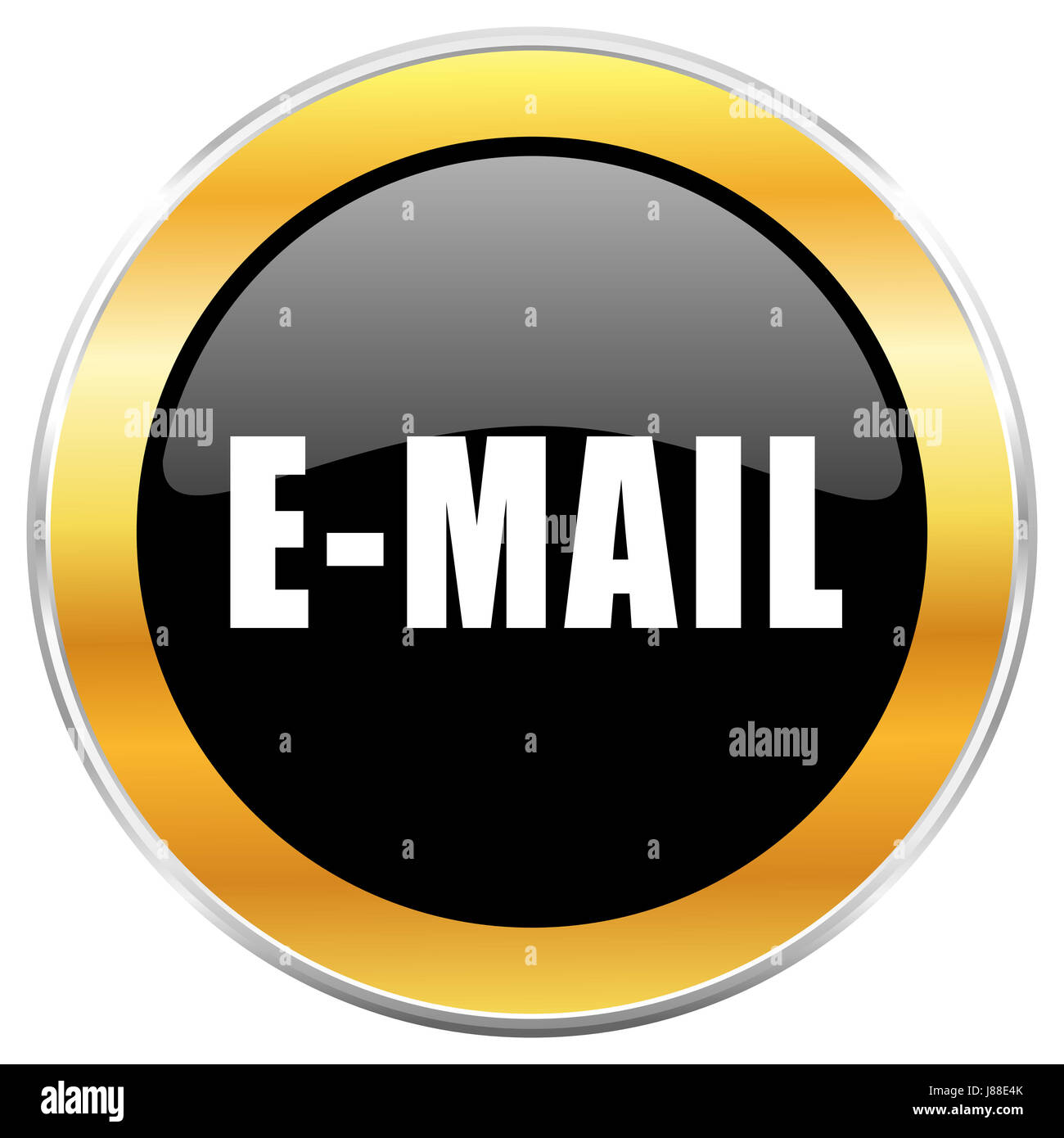 Email black web icon with golden border isolated on white background ...